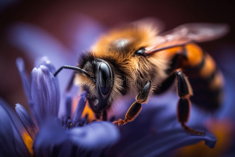 A Stunning Bee Collecting Nectar from Flower Stock Photo - Image of ...
