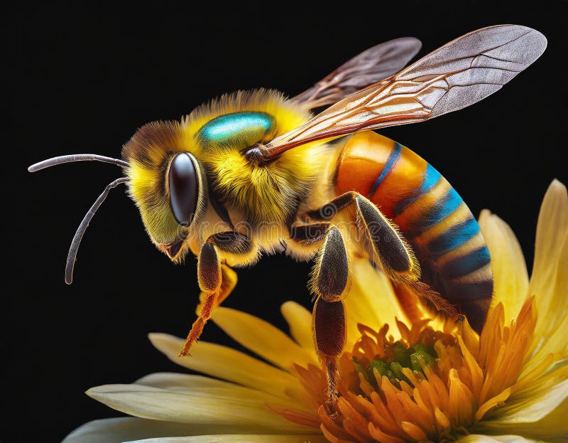 A Stunning Bee is Flying, Isolated on Transparent Background, Macro ...