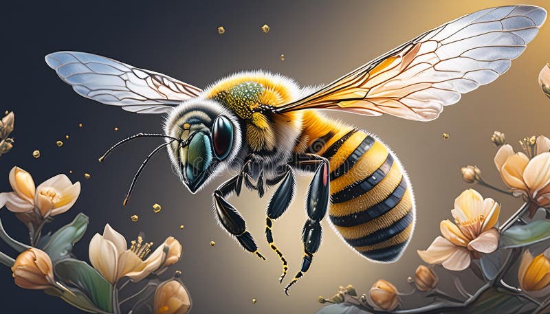 A Stunning Bee is Flying, Isolated on Transparent Background, Macro ... A Stunning Bee is Flying, Isolated on Transparent Background, Macro ...