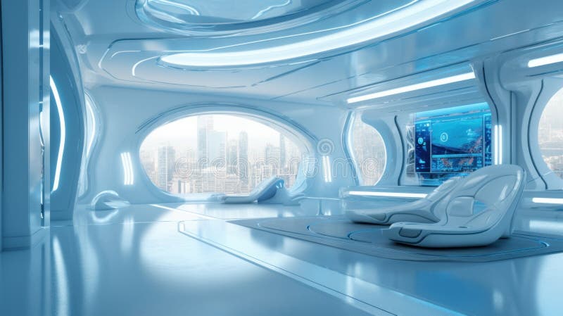 Stunning Bionic Interior Design: Blue and Sky with Shiny White Walls ...