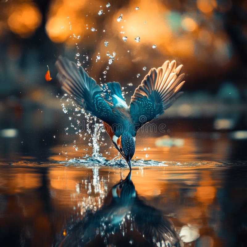 A Stunning Bird Captures Its Reflection while Diving into the Water ...
