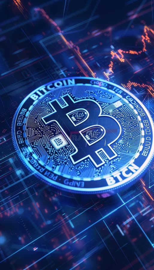 Stunning Bitcoin Logo Against Stock Market Charts in a Dark Blue ...