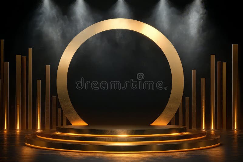 Stunning Black and Gold Circle Stage with Light Effects Creates ...