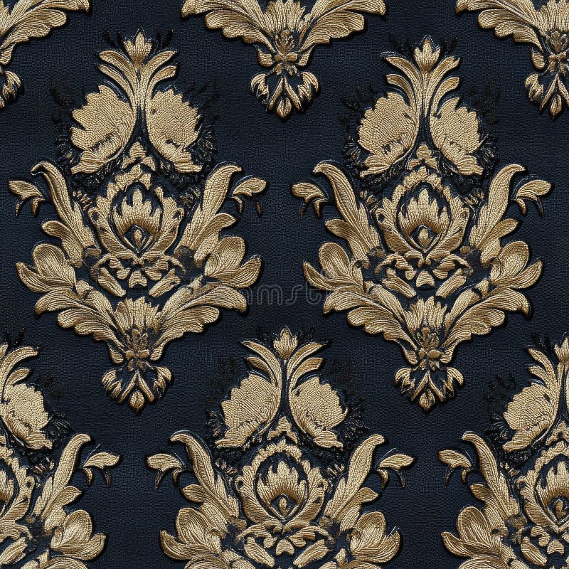 A Stunning Black and Gold Damask Pattern Set on a Solid Black ...
