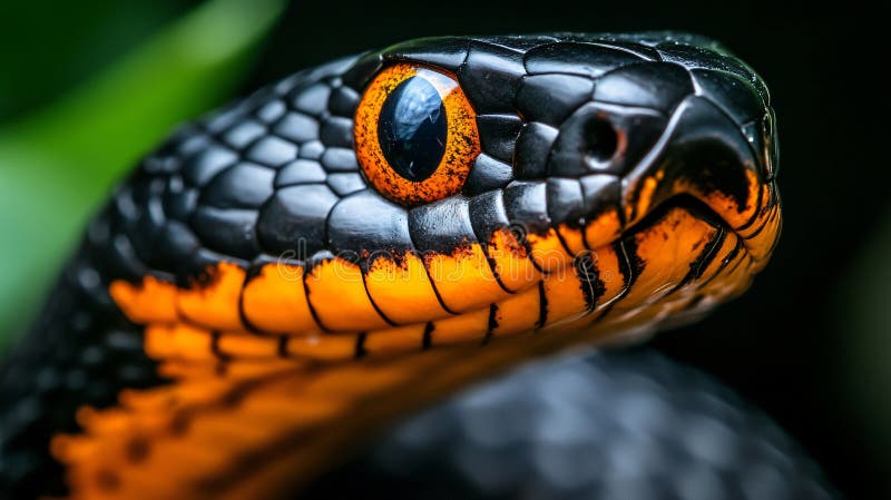 Stunning Black and Orange Snake Close-up Isolated on White Background ...