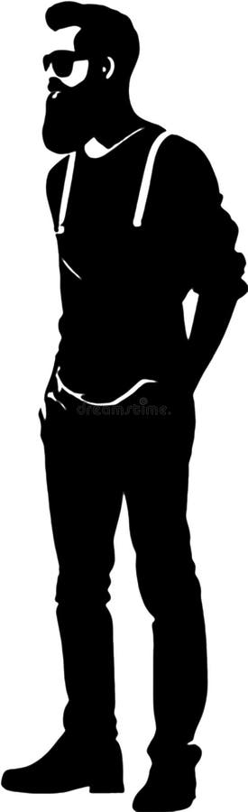 Portrait of a Cool Guy with a Beard in Black Stencil Art. Stock ...