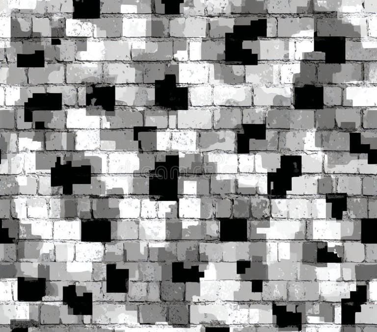 Stunning Black and White Brick Wall Texture Pixelated Camo Design for ...