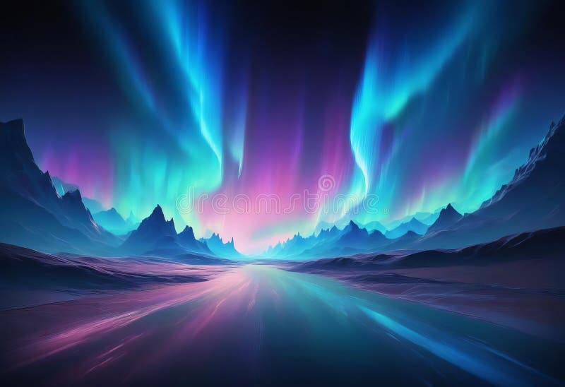 A Stunning Blue Aurora Light Fills the Night Sky Stock Illustration ...