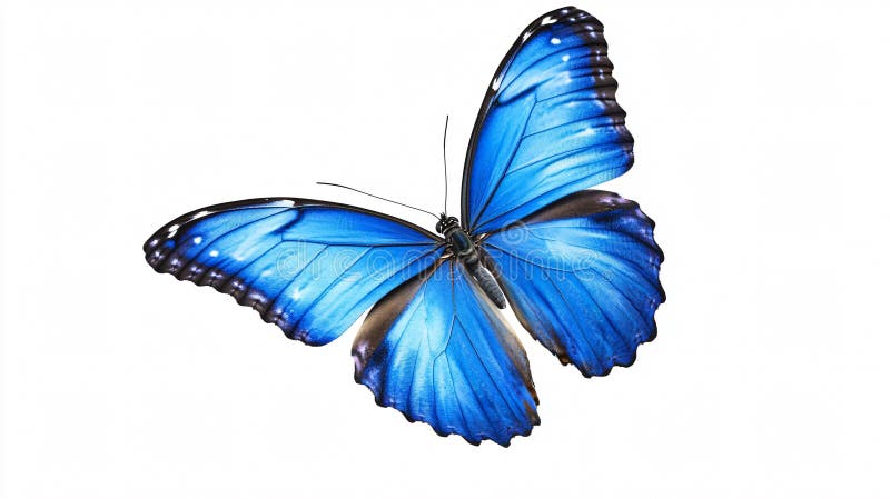 Stunning Blue Butterfly in Flight on White Background Stock Image ...