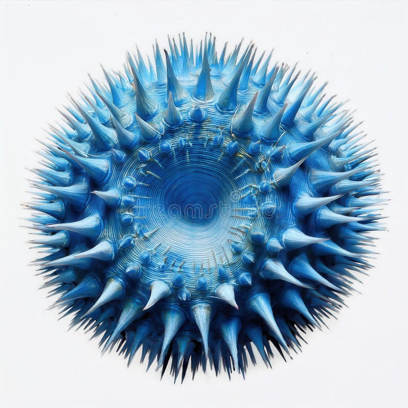 Intricate Blue Circular Shape Covered in Tiny Spikes on a Bright White ...