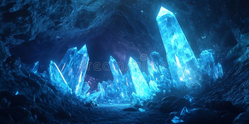 Stunning Blue Crystal Cave: Magical Fantasy Background Stock ...