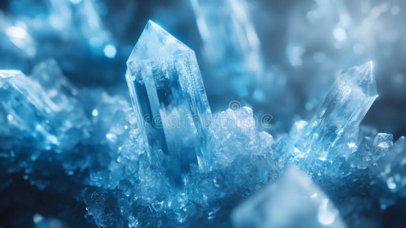 Stunning Blue Crystals Glimmering in the Darkness Stock Illustration ...