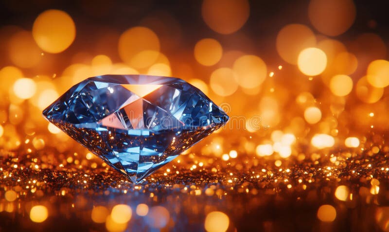 Stunning Blue Diamond Sparkling Against a Backdrop of Golden Bokeh ...