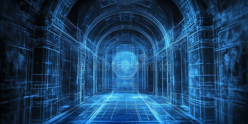 Stunning Blue Digital Corridor Background Stock Illustration ...