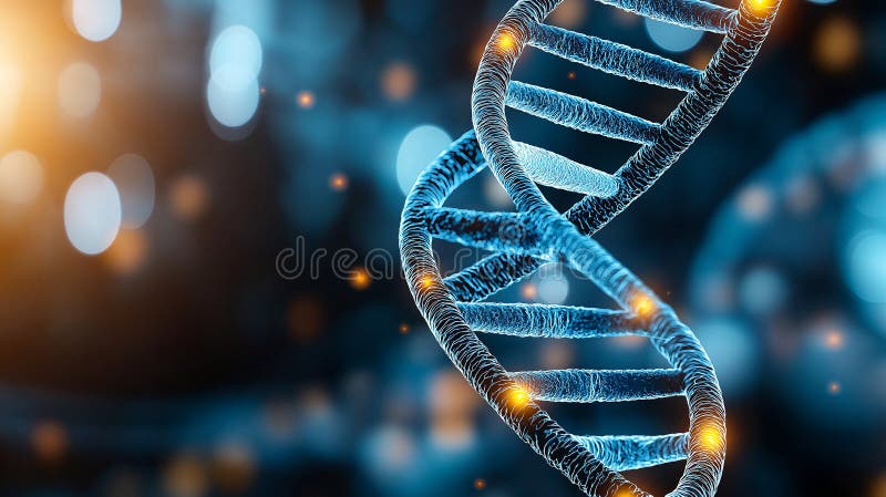 A Stunning Blue DNA Double Helix with Light Bokeh Effect Symbolizing ...