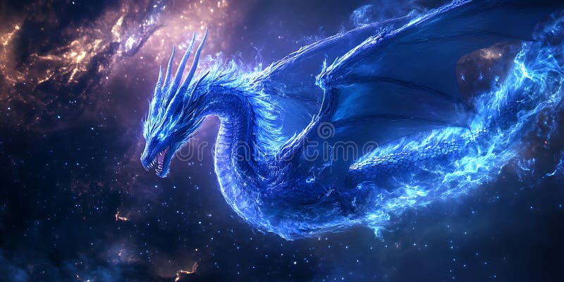 Stunning Blue Dragon in Space Fantasy Art Wallpaper Stock Illustration ...