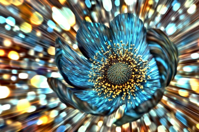 Vibrant Blue Flower with a Burst of Colorful Bokeh Background Stock ...