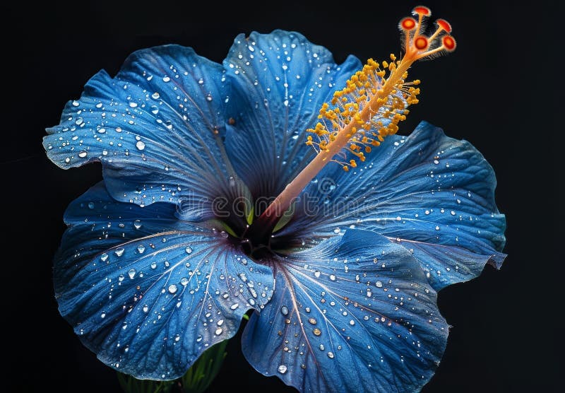 Stunning Blue Hibiscus Flower with Water Droplets Stock Illustration ...