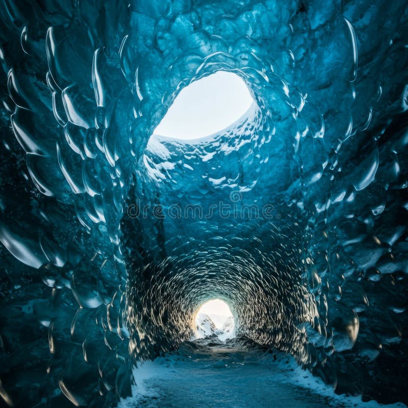 Stunning Blue Ice Cave Tunnel in Iceland Stock Illustration ...