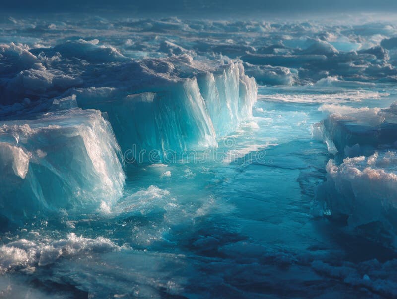 Stunning Blue Ice Formations on Frozen Sea Stock Illustration ...