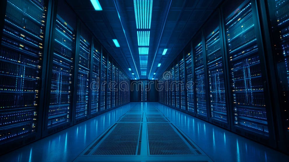 Modern Data Center Server Room Blue Technology Interior Web Dark Racks ...