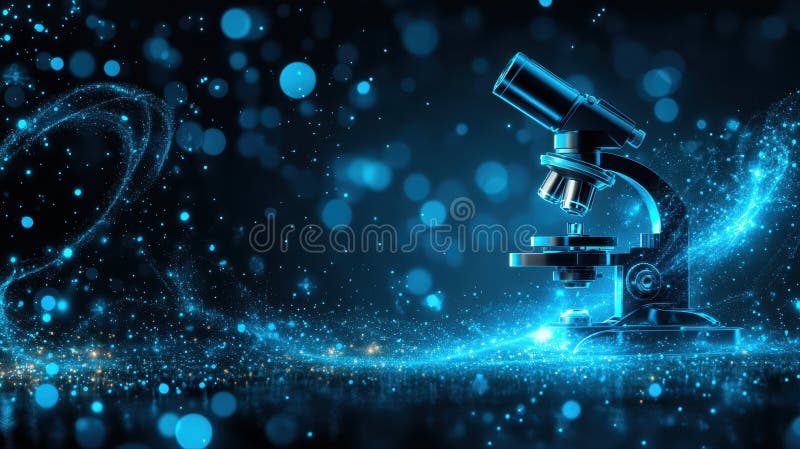 Stunning Blue Microscopic Laboratory Scene with Sparkling Particles and ...