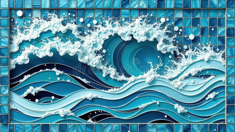 Stunning Blue Ocean Wave Art with Texture and Depth Stock Illustration ...