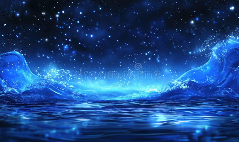 Stunning Blue Ocean Waves Under Starry Night Sky with Shimmering Water ...