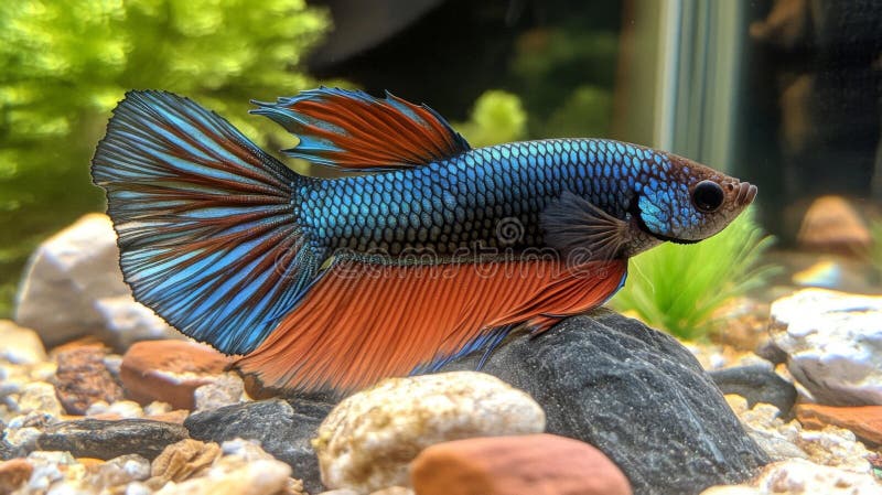 Stunning Blue and Orange Betta Fish in Aquarium Stock Illustration ...