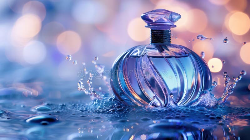 Blue Purple Luxury Perfume Bottle with Liquid Waves Stock Illustration ...