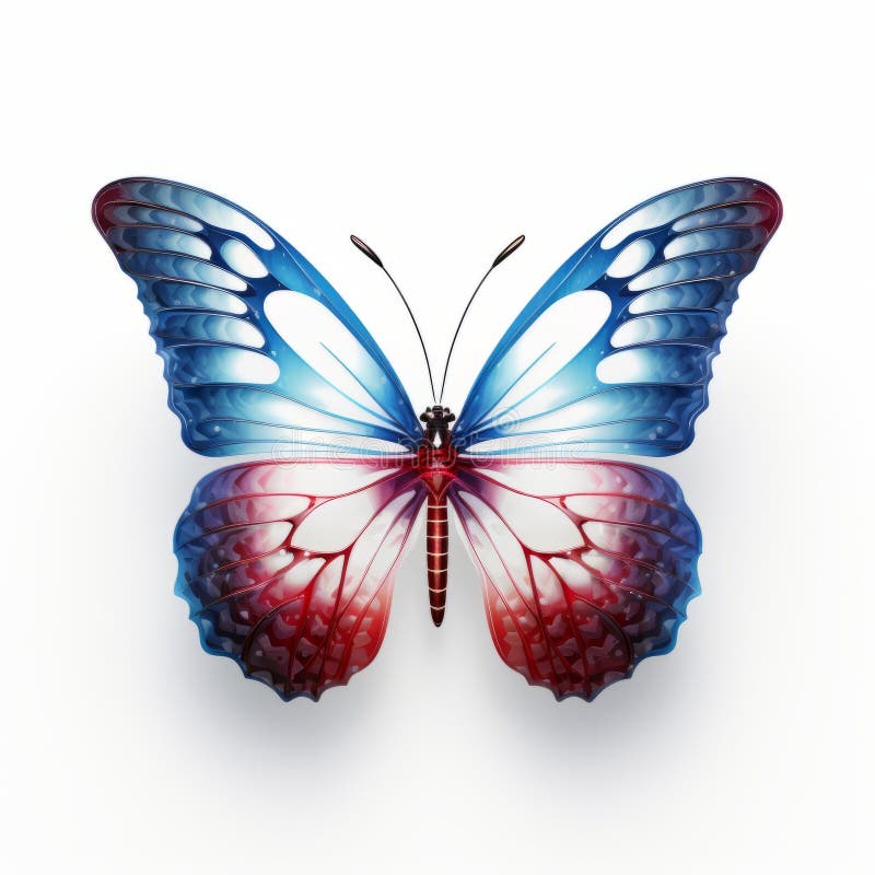 Realistic Rendering of a Big Blue and Red Butterfly with White Wings ...