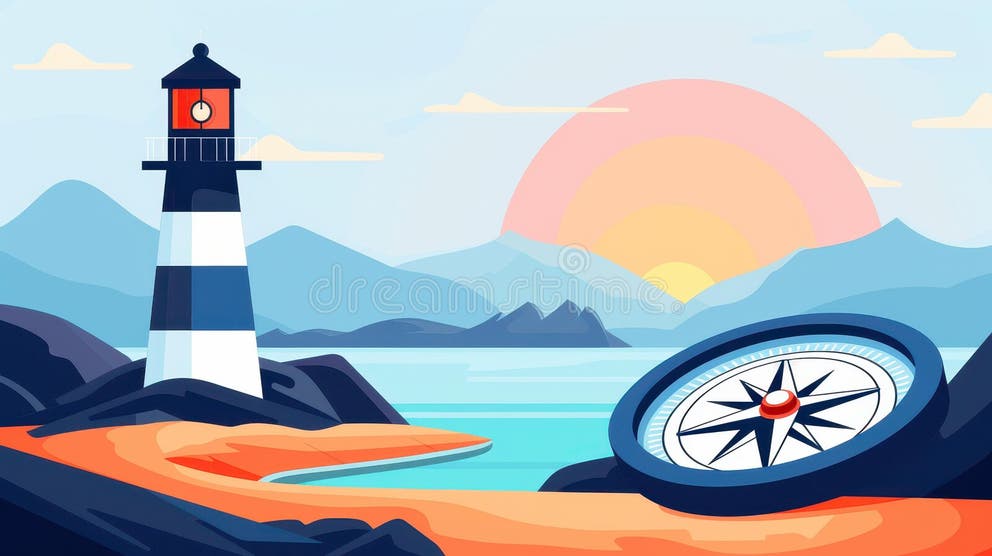 Stunning Blue Ships Navigation Illustration Featuring a Compass and ...