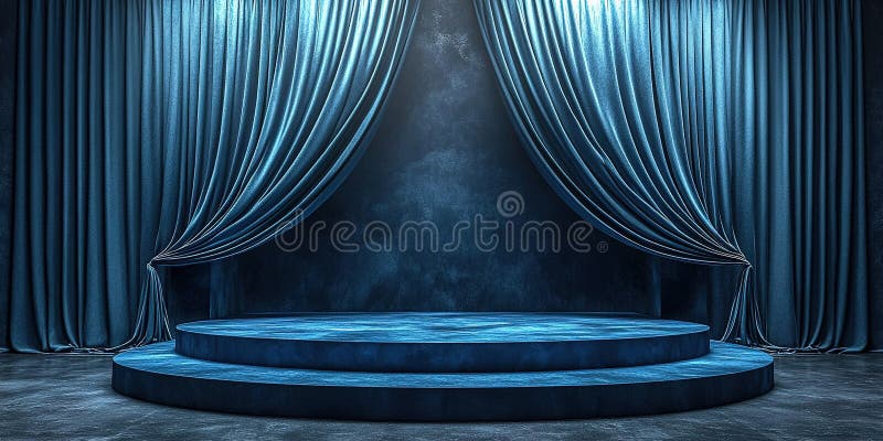 Stunning Blue Stage Setup with Velvet Curtains Ready for a Performance ...
