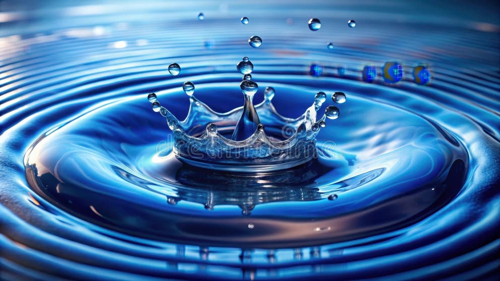 Stunning Blue Water Drop Crown Impacting Still Surface. Generative AI ...
