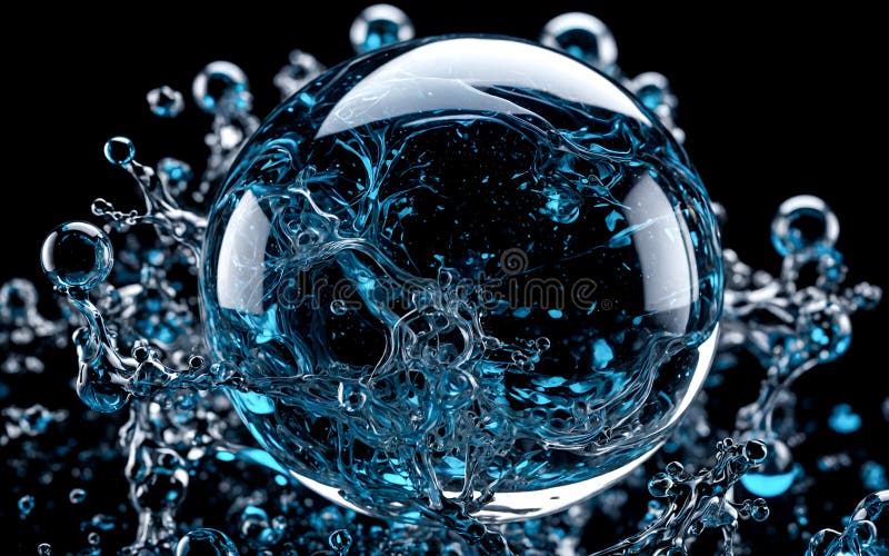 Stunning Blue Water Splash Around Clear Sphere Stock Illustration ...