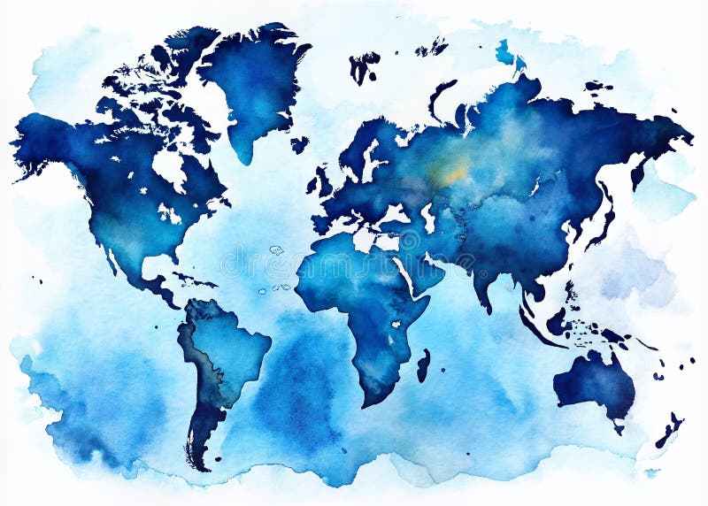 Stunning Blue Watercolor World Map Pattern HighQuality Digital Art for Backgrounds Textiles and ...