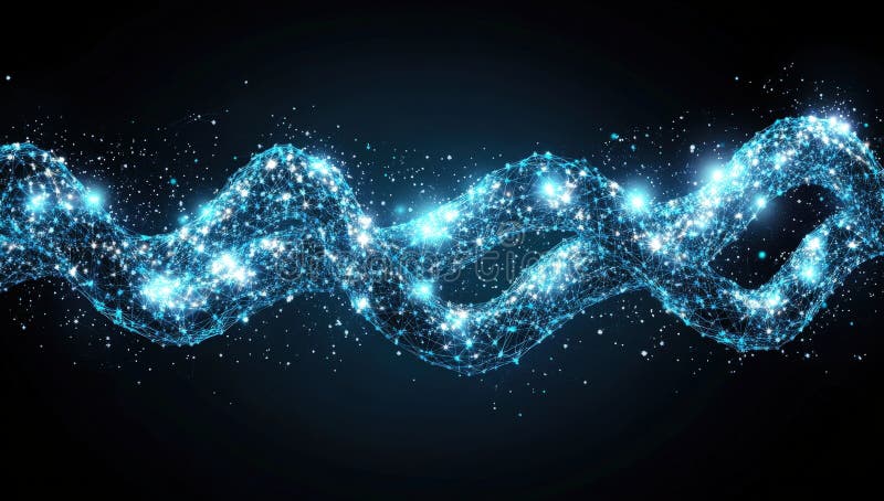 A Stunning Blue Wave of Particles Gracefully Appears on a Dark Black ...