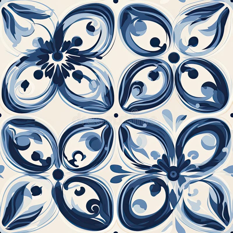 Stunning Blue and White Tile Design with Floral Patterns (tiled) Stock ...