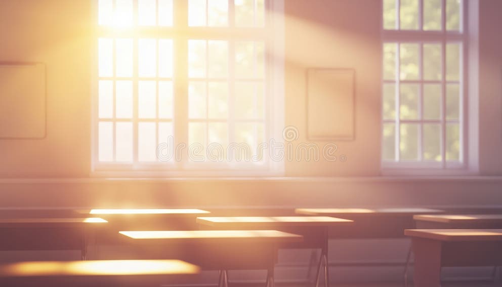 Stunning Blur of Bright Classroom and Study Room with Panoramic Windows ...