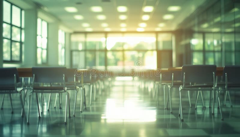 Stunning Blur of Bright Classroom and Study Room with Panoramic Windows ...