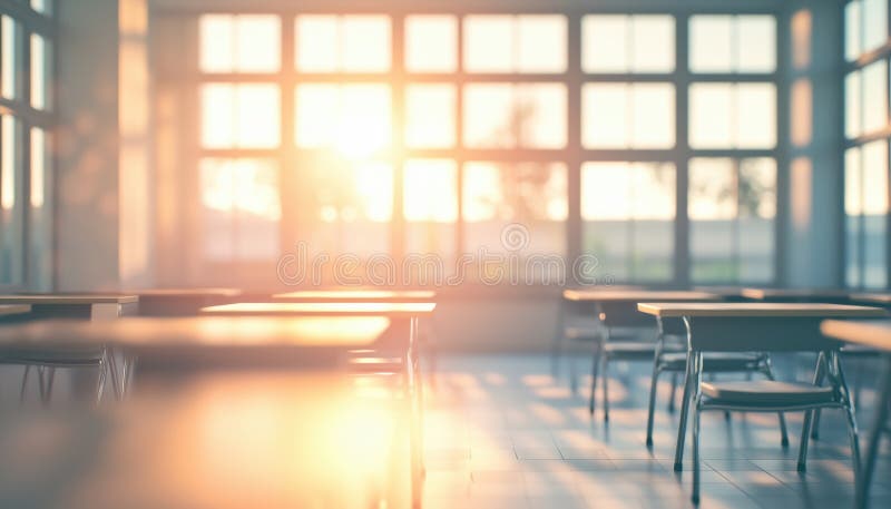 Stunning Blurred Views of Bright Classroom and Study Room with ...