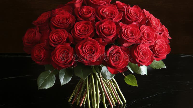 A Stunning Bouquet of Deep Red Roses Stock Illustration - Illustration ...