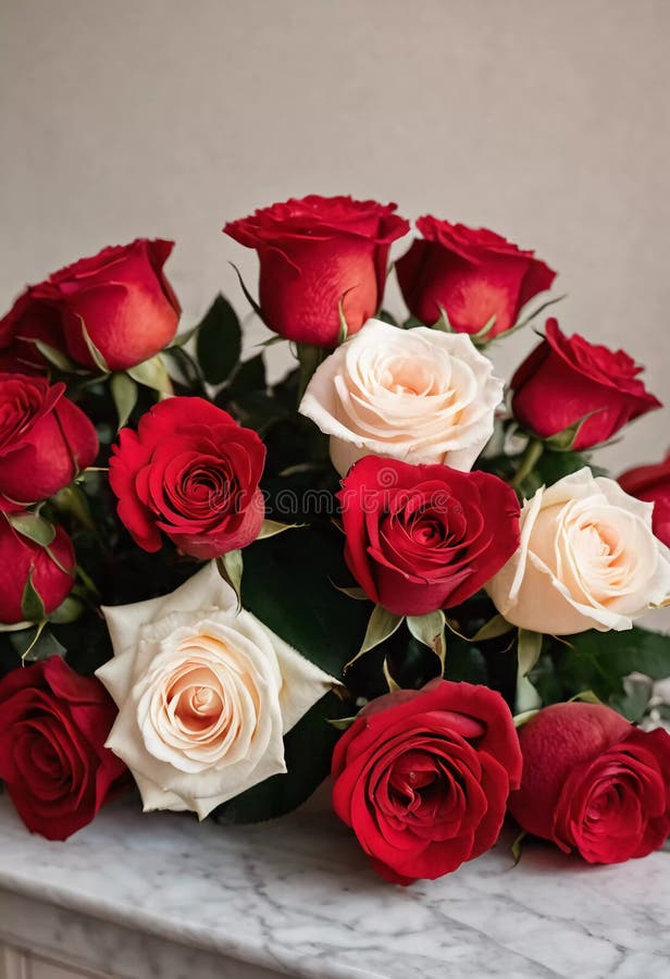 A Stunning Bouquet Features a Harmonious Blend of Vibrant Red and ...