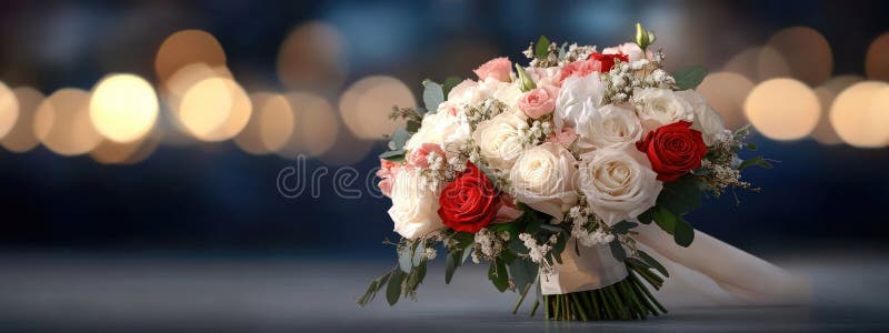 A Stunning Bouquet Featuring Bright Red and Delicate White Roses Rests ...