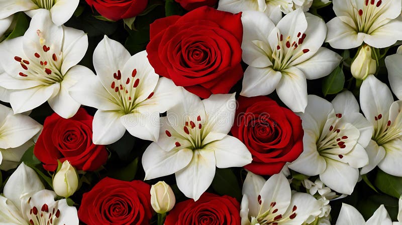 Stunning Bouquet of Red Roses and White Lilies Stock Illustration ...