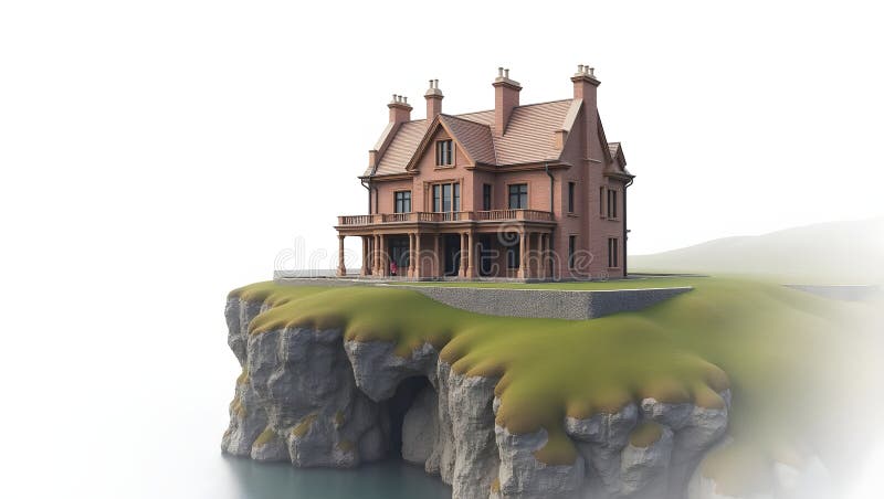 Cliffside Mansion stock illustration. Illustration of drawing - 386937647
