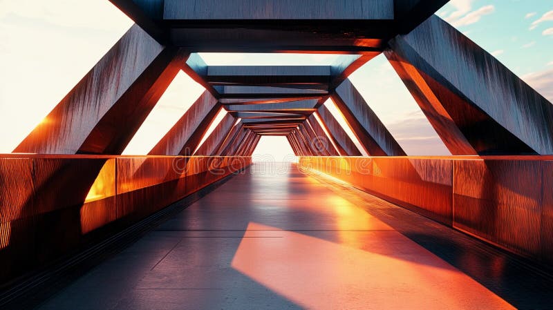 Modern Architectural Bridge with Dramatic Lighting at Sunset Surrounded ...