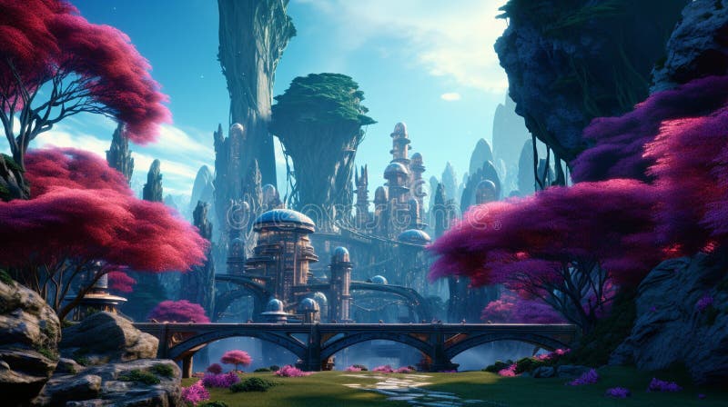 Stunning Bright Colors in a Future Setting Stock Illustration ...