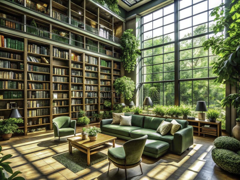 A Stunning Bright Inviting Home Library Design Spacious Interior with ...