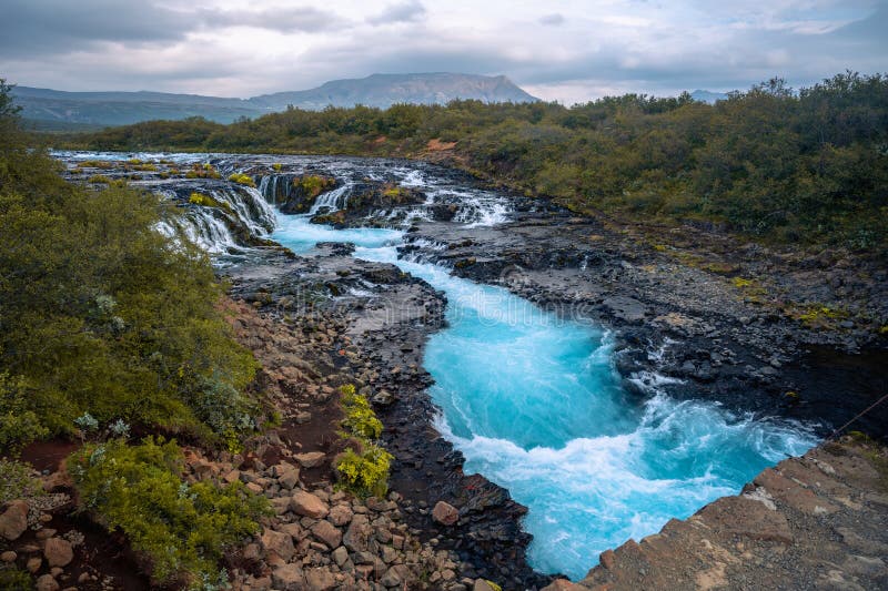 Bruarfoss Blue Waterfall in Iceland Stock Image - Image of waterfall ...